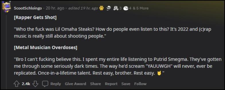 Redditors When A Famous Rapper Dies vs. A Metal Musician | Reddit ...