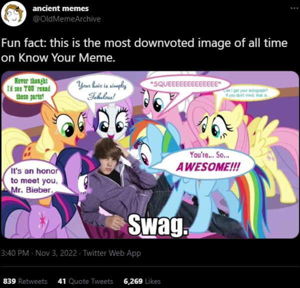 Twitter account "ancient memes", on November 3rd 2022, posts about the ...