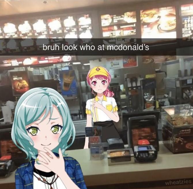anime girls at mcdonald's bruh | Bruh Look Who At X | Know Your Meme