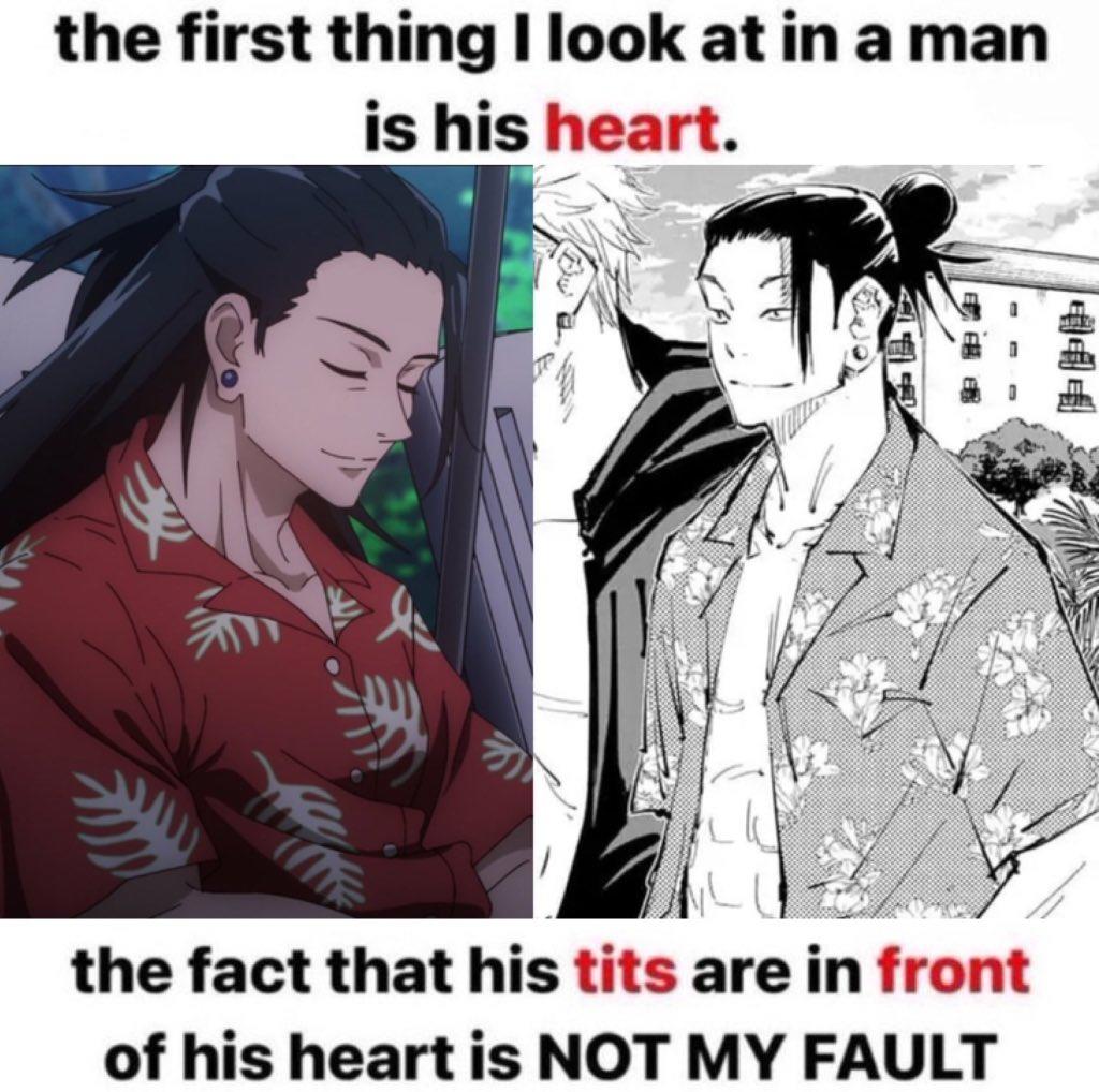 Suguru Geto heart tits meme | The First Thing I Look at In a Man Is His ...