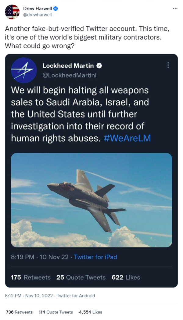 @LockheedMartini impersonates Lockheed Martin to announce halting of ...