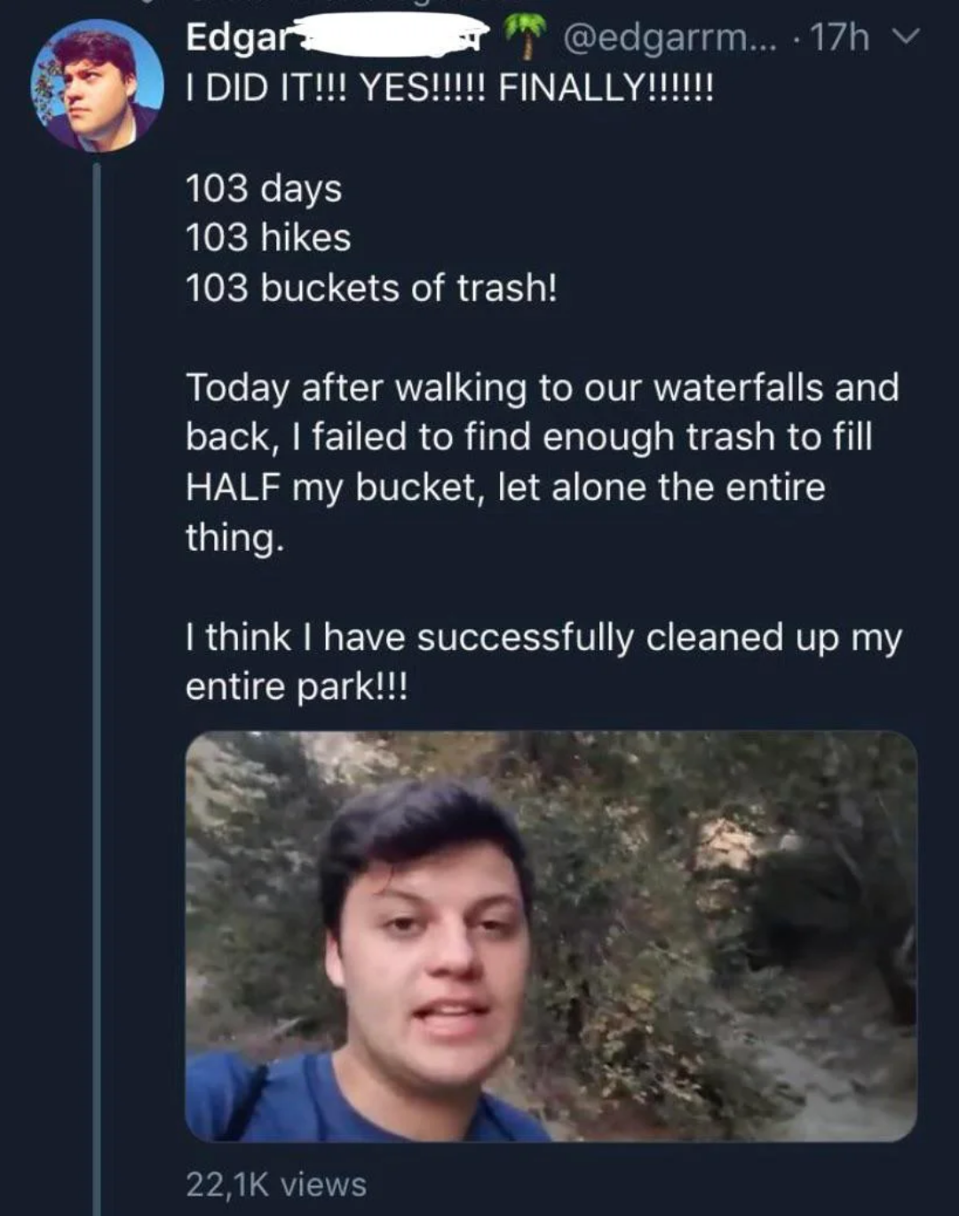 This guy cleaned up an entire park by himself! | /r/wholesomememes ...