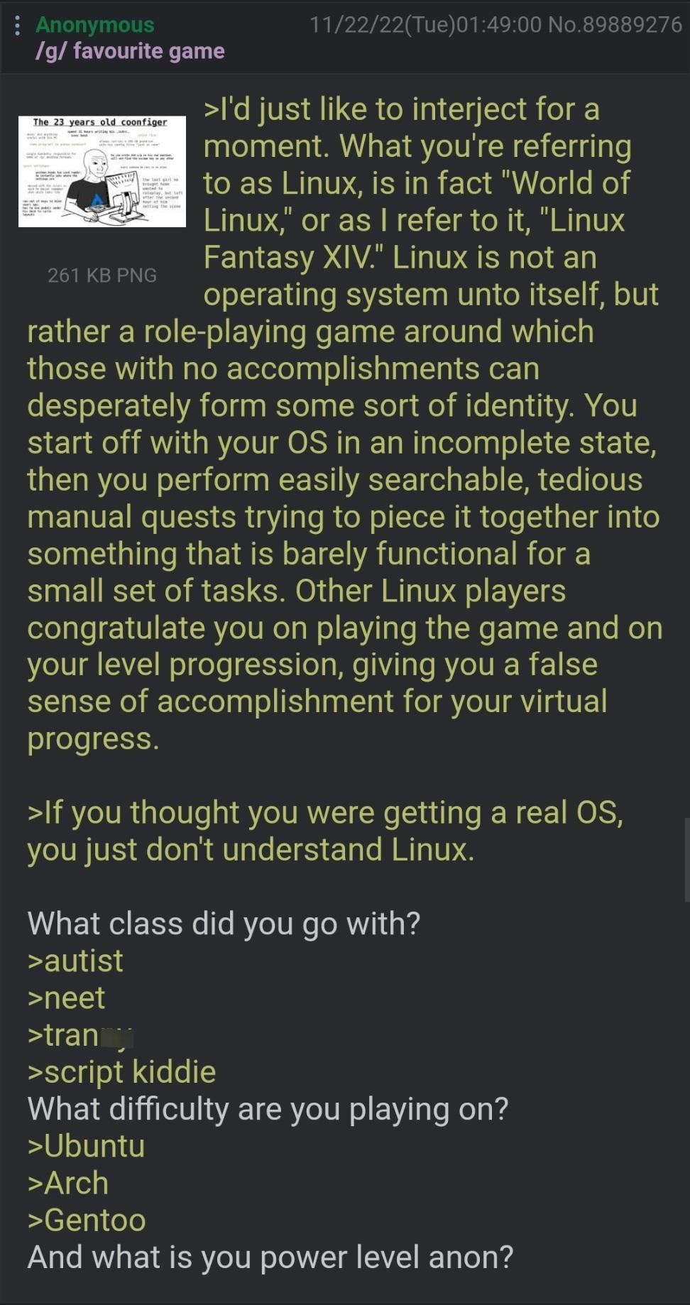 Anon plays LINUX | /r/Greentext | Greentext Stories | Know Your Meme