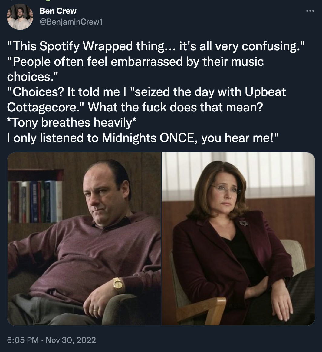 Tony Soprano Reacts to Spotify Wrapped 2022 Meme | Spotify Wrapped ...
