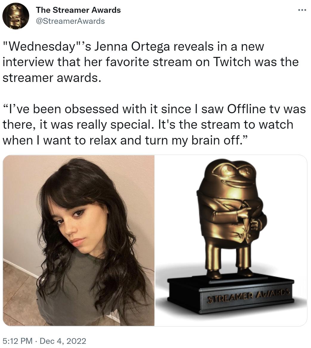 "Wednesday"’s Jenna Ortega reveals in a new interview that her favorite stream on Twitch was the ...