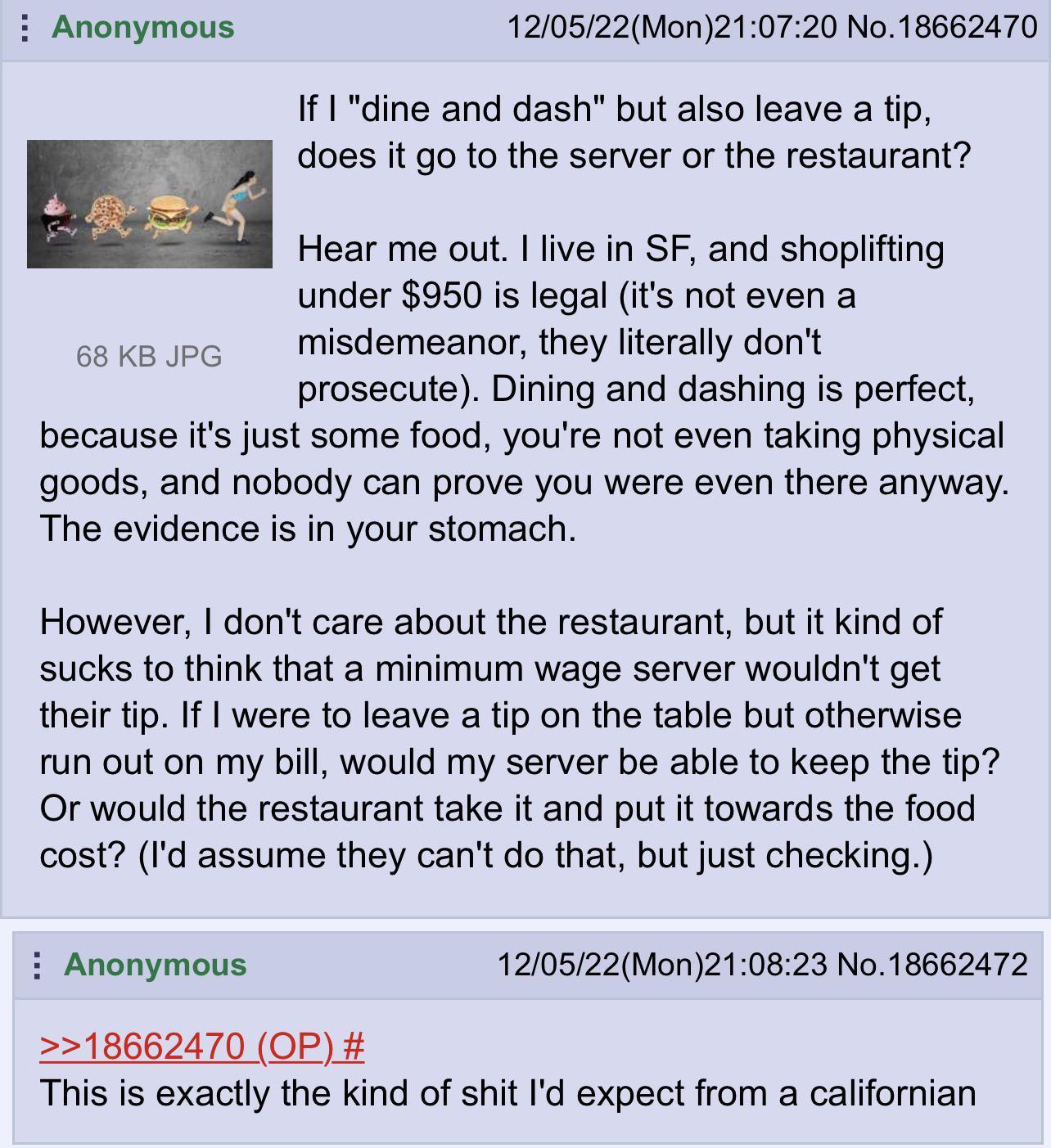 Anon is concerned about the ramifications of his unlimited food cheat ...