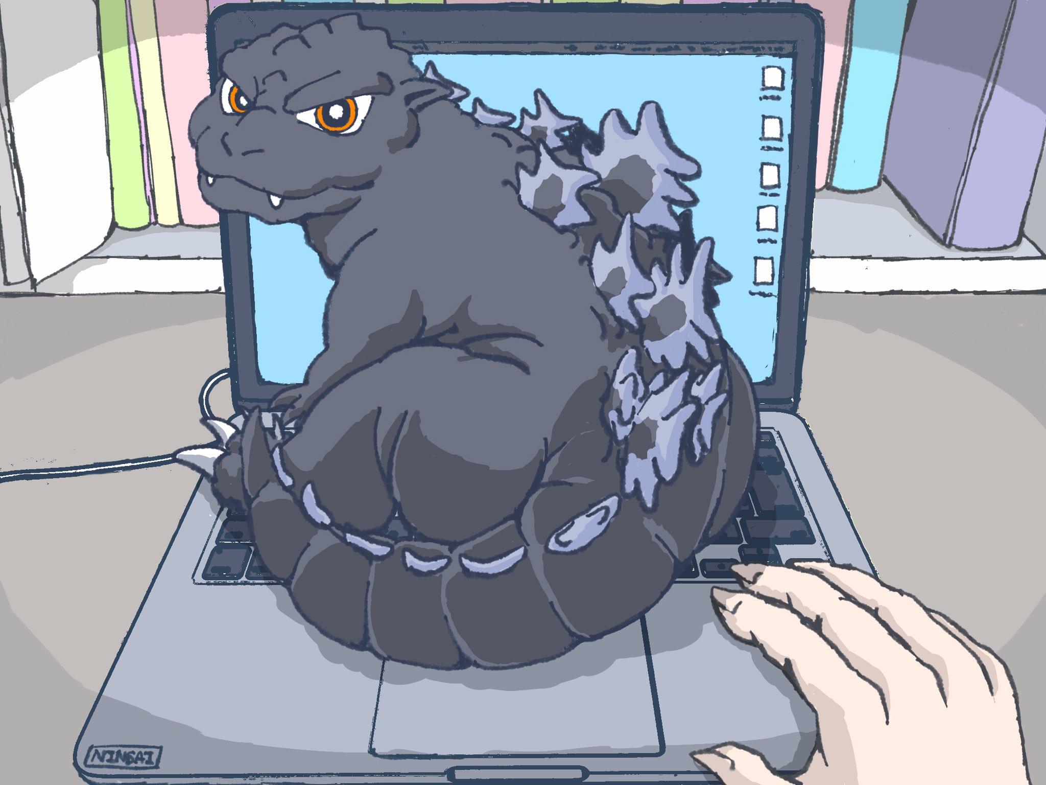 Godzilla on the laptop | Godzilla | Know Your Meme