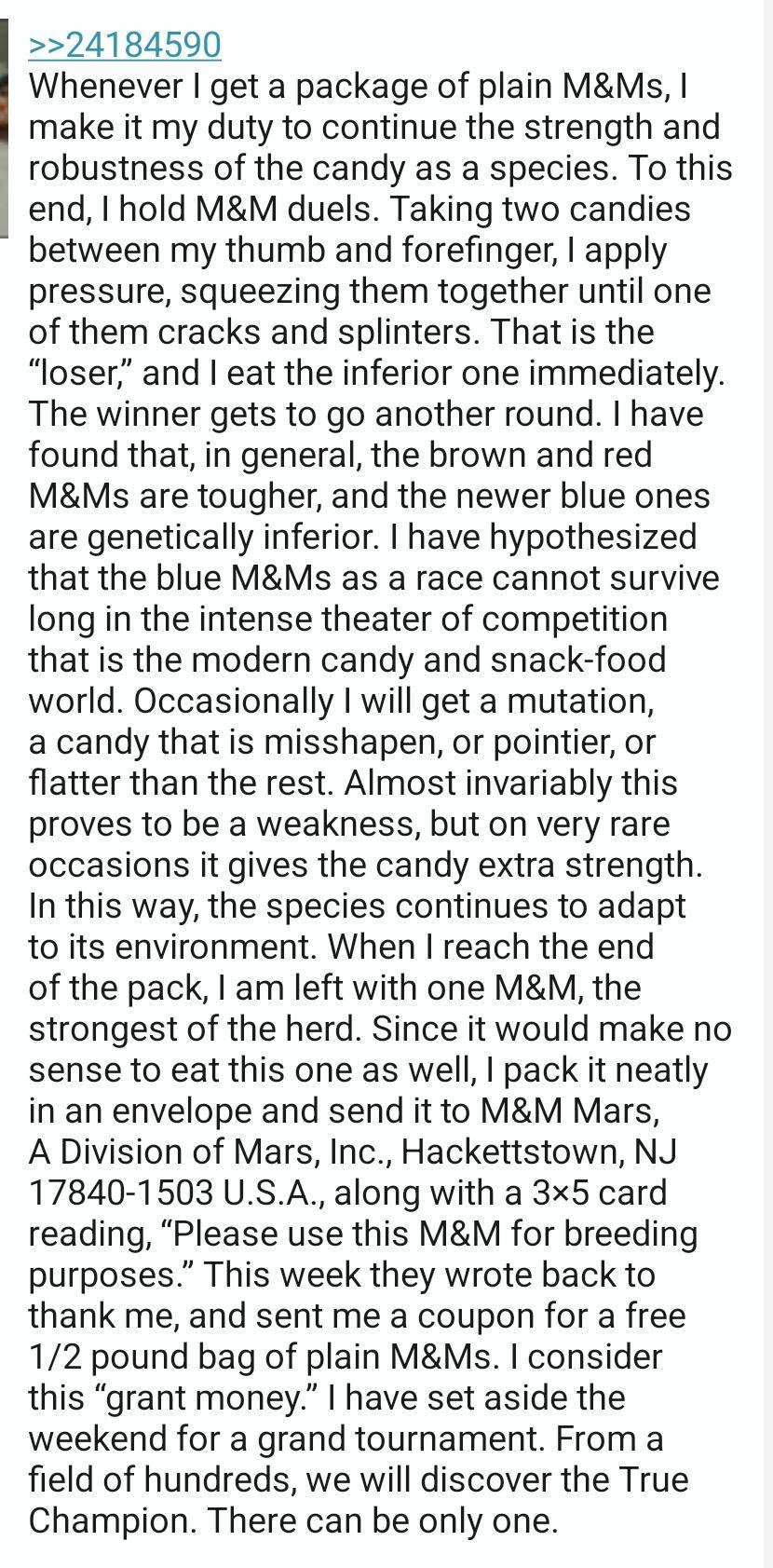 Anon studies M&Ms | /r/Greentext | Greentext Stories | Know Your Meme