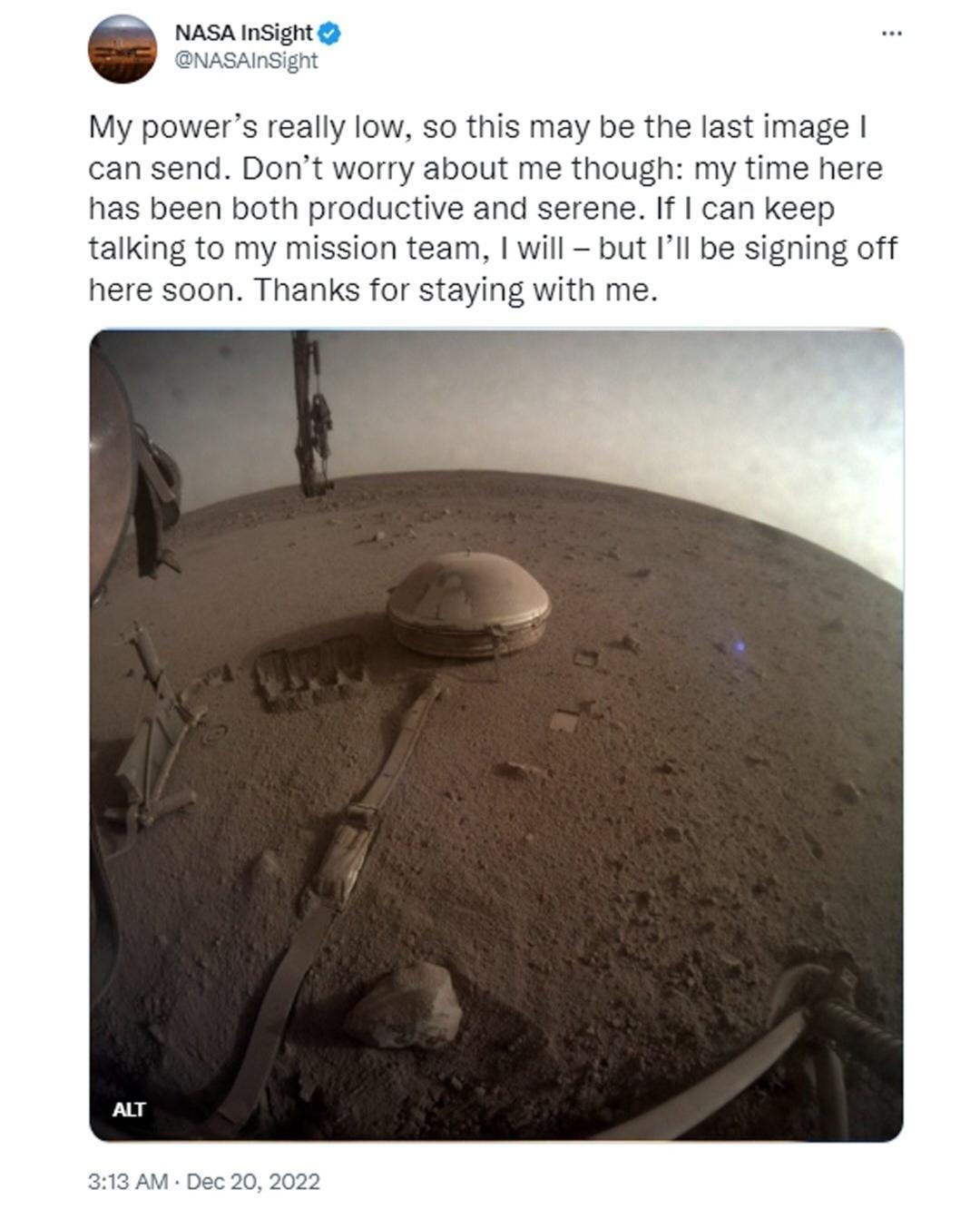 NASA's InSight Mars rover's last message before it's battery died | /r ...