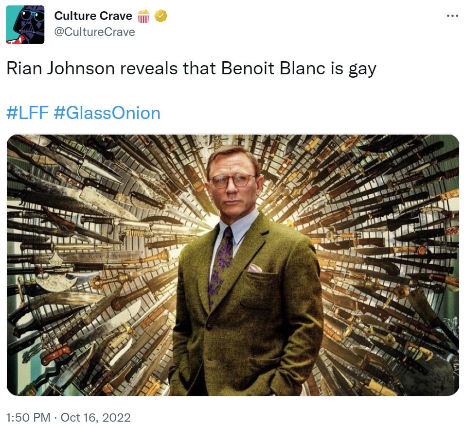 Rian Johnson reveals that Benoit Blanc is gay | Benoit Blanc | Know ...