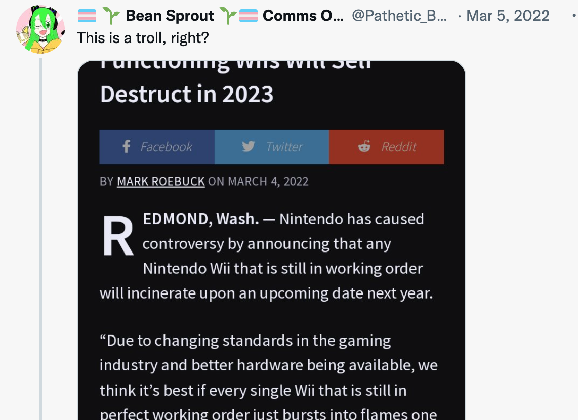 Gotta be a troll, right? | Nintendo Wiis Exploding In 2023 | Know Your Meme