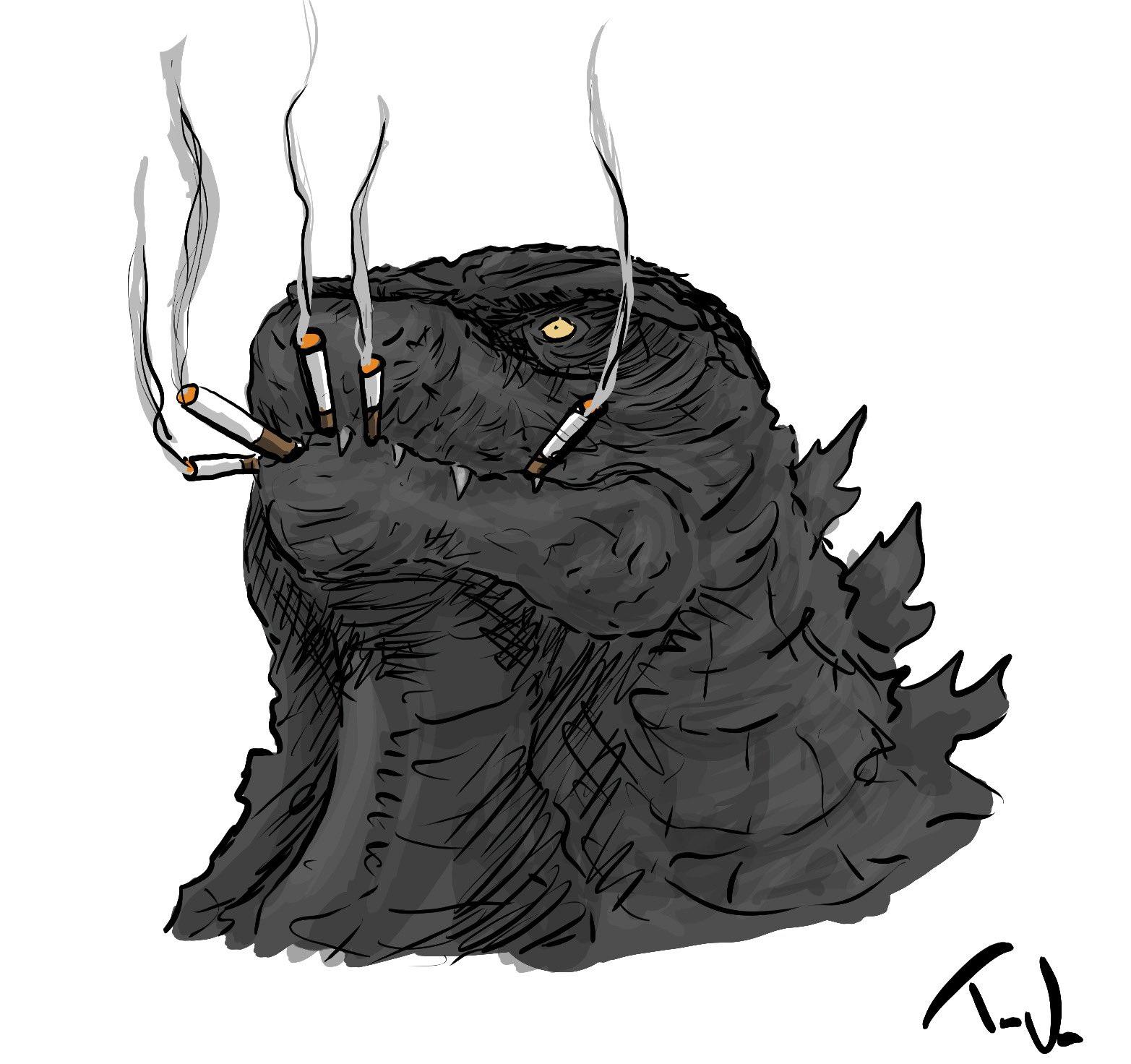 Godzilla smoking | Godzilla | Know Your Meme
