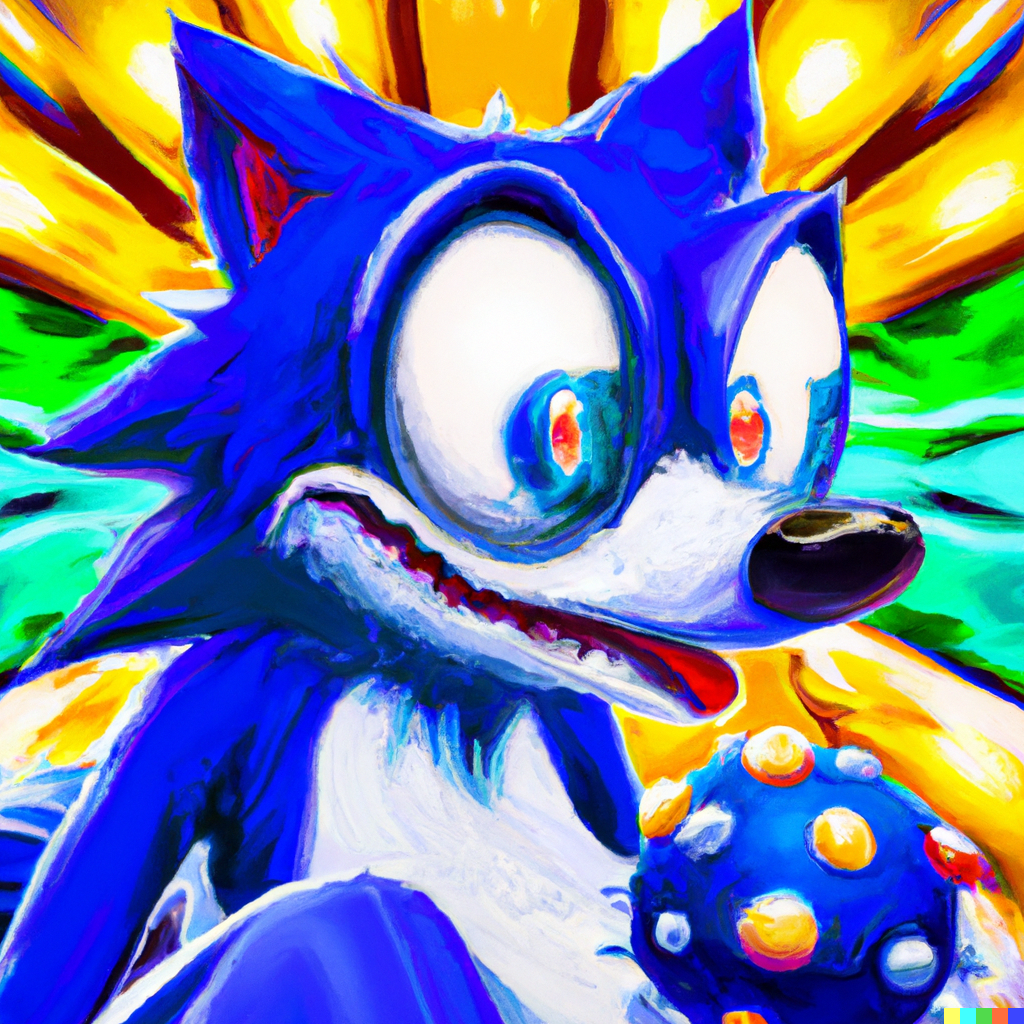 Sonic the Hedgehog tripping balls after licking a Chao, digital ...