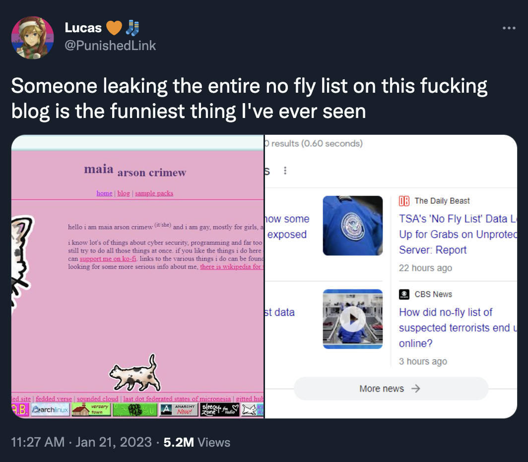 Maia Arson Crimew's "No Fly List" Leak Meme | Maia Arson Crimew's "No ...