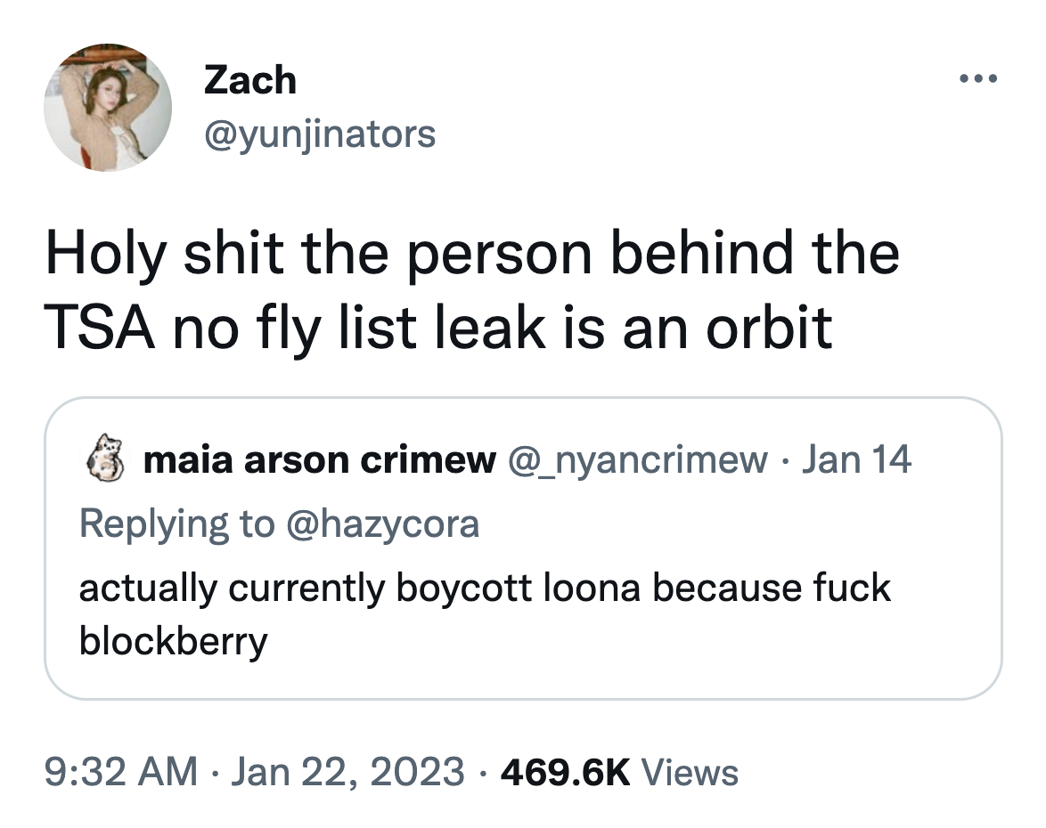 Maia Arson Crimew's "No Fly List" Leak Meme | Maia Arson Crimew's "No ...
