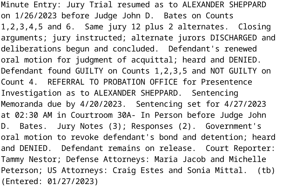 Alexander Sheppard GUILTY on 4 counts. Sentencing set for 4/27 ...