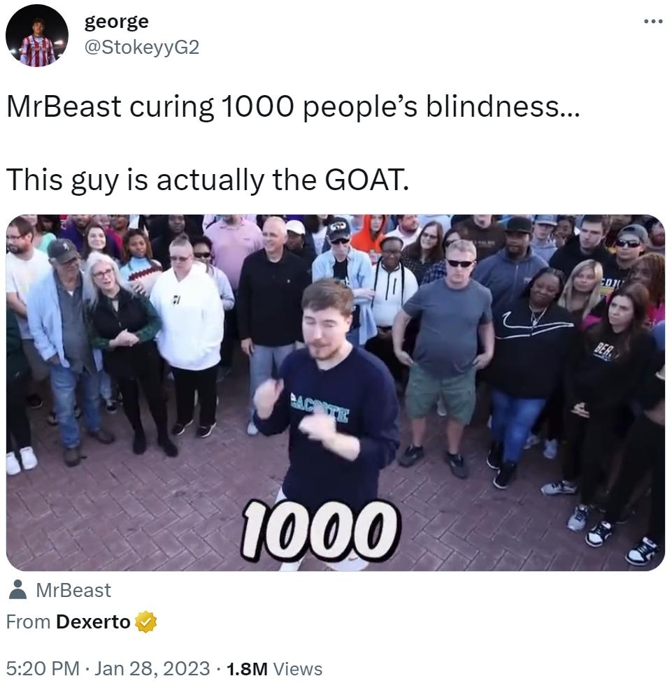 This guy is actually the GOAT. | MrBeast's "1,000 Blind People See for ...