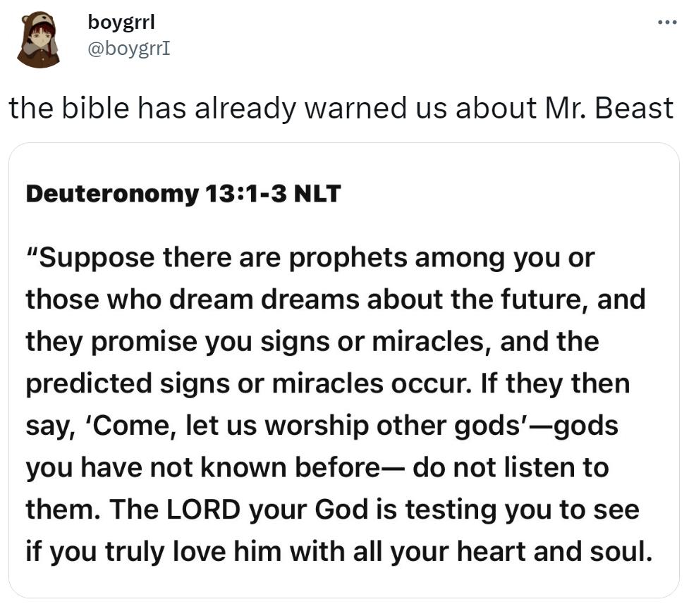 the bible has already warned us about Mr. Beast | MrBeast's "1,000 ...