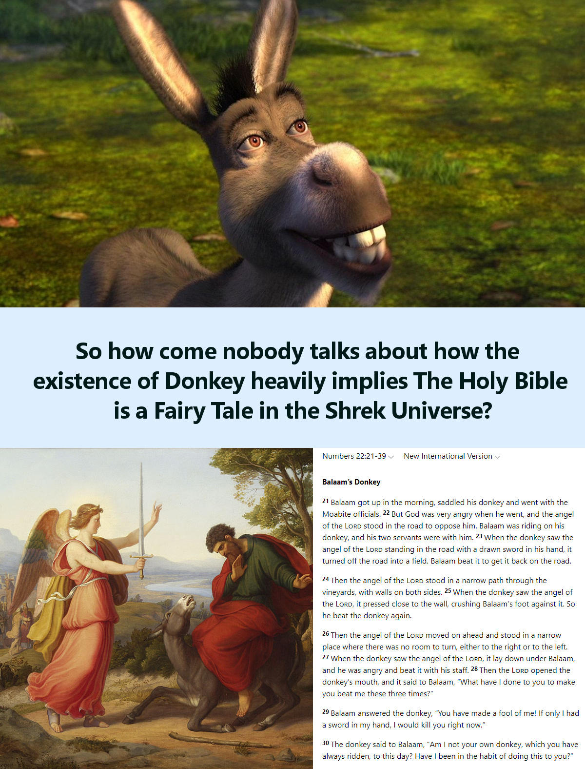 Book of Numbers 22:21-39 is a confirmed Fairy Tale, according to Shrek ...