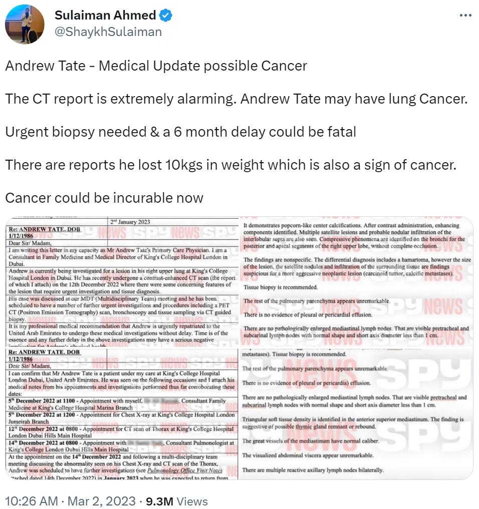 Andrew Tate - Medical Update possible Cancer | Andrew Tate Lung Cancer ...