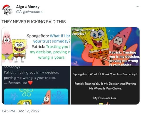 THEY NEVER FUCKING SAID THIS | Fake SpongeBob Quote 'Trusting You Is My ...