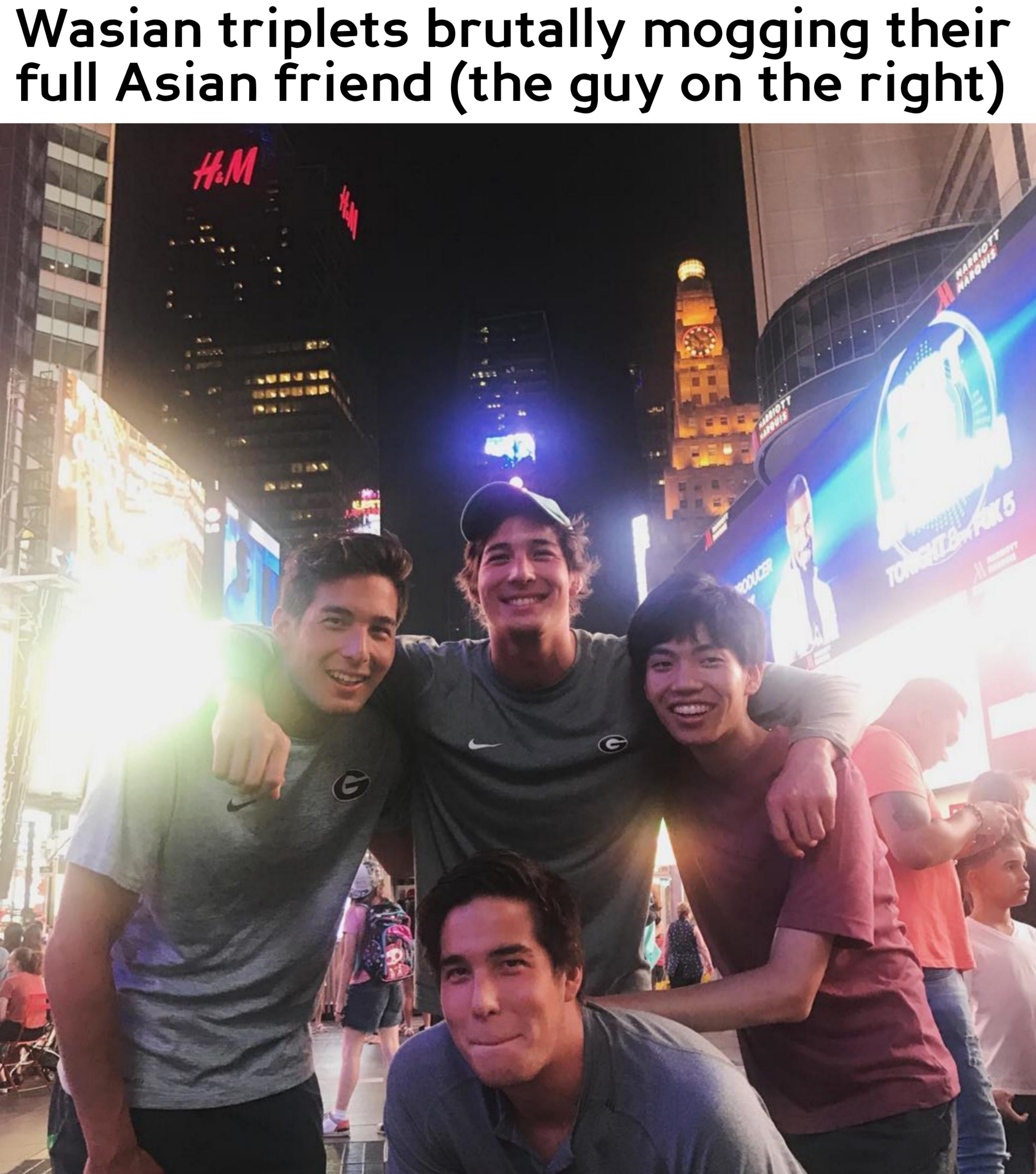 Wasian triplets mogging their full Asian friend | Mogging | Know Your Meme