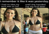 A variant of the "POV: Your Cool Aunt Sneaks You Your First Drink" "meme":https://knowyourmeme.com/memes/memes.
