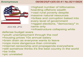 Anonymous 203 KB JPG 08/08/25(Fri)05:00:41 No.82115828 >highest number of billionaires hoarding offshore wealth >vast rural poverty despite massive natural resources >bribes and corruption baked into every level of government > rigged elections, "democracy" in name only >infrastructure collapsing while defense budget soars >youth unemployment through the roof >housing prices 10x annual salary >brain drain as everyone wants to leave >cops more dangerous than criminals >internet censorship and propaganda everywhere >still somehow thinks it's the best country in the world >be India >pic unrelated