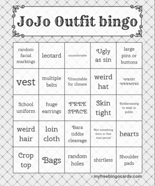 Jojo Outfit Bingo JoJo s Bizarre Adventure Know Your Meme