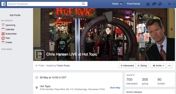 Chris Hansen at Hot Topic | Facebook Event Trolling | Know Your Meme