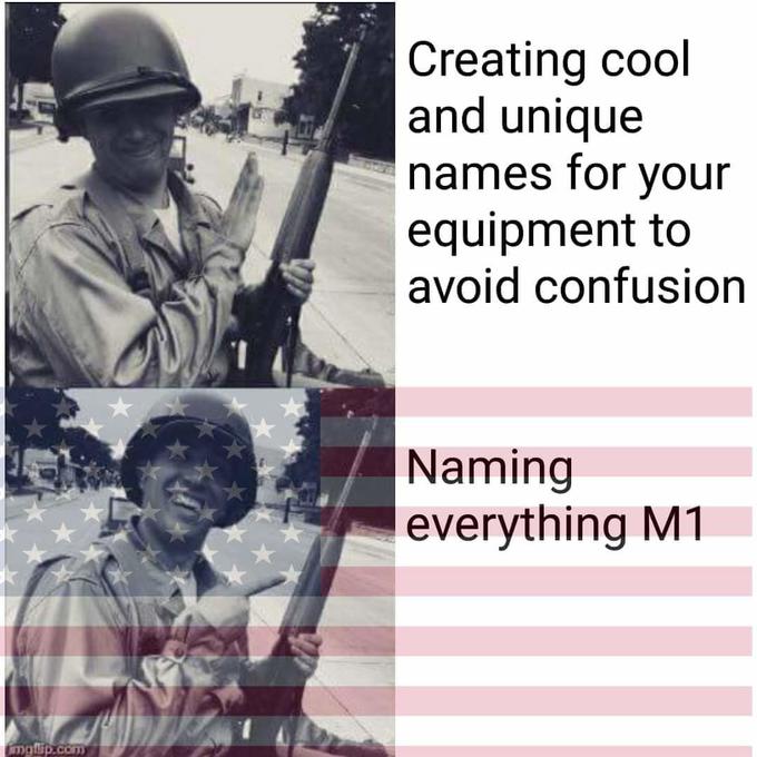 M1 Thompson, M1 Garand, M1 Carbine, really creative, America. May be a ...