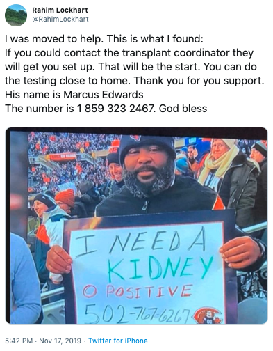 Moved to Help | Marcus Edward's "I Need a Kidney" Sign | Know Your Meme