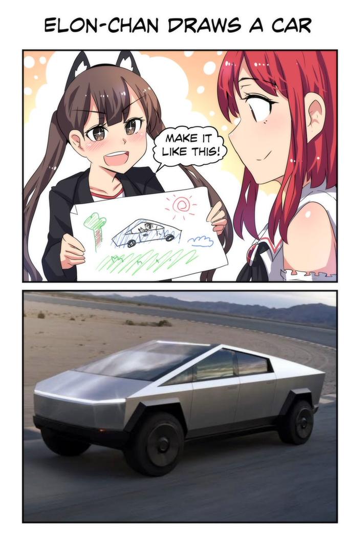 Elon-Chan draws a car | Cybertruck | Know Your Meme