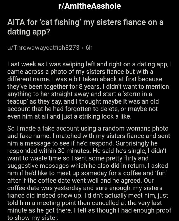 AITA catfishing sister's fiance | Know Your Meme