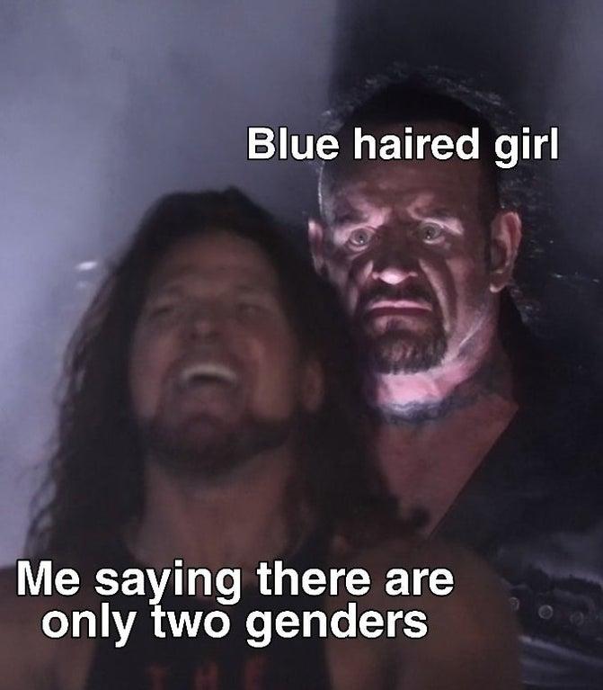 Me Saying There Are Only Two Genders Undertaker Standing Behind AJ 