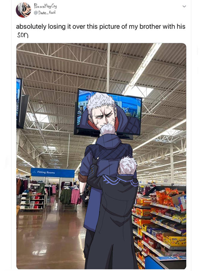 Vergil and Nero | Showing Baby to a Supermarket Camera | Know Your Meme