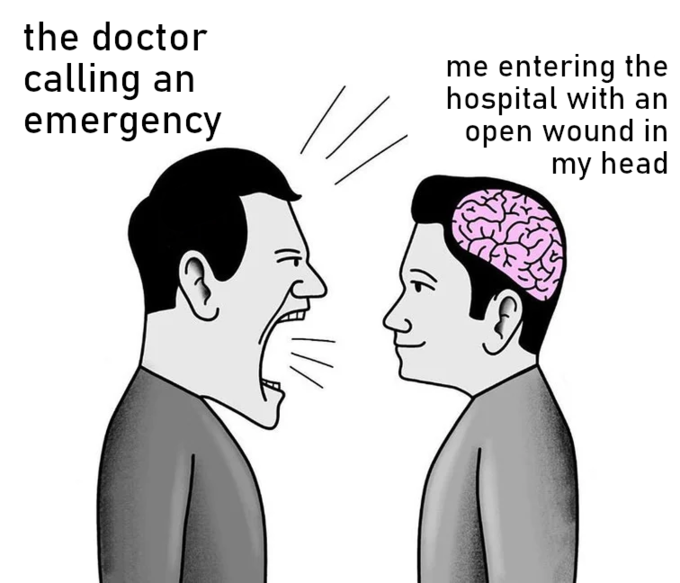 It Hurts Small Brain Man Screaming At Big Brain Man Know Your Meme
