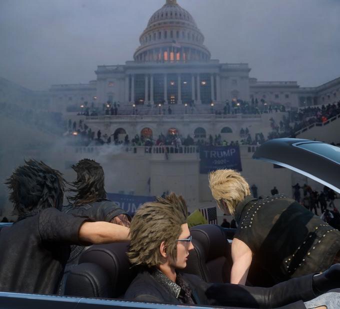 Driving by the Trump Rally D.C. Protest | FFXV Car Driving | Know Your Meme