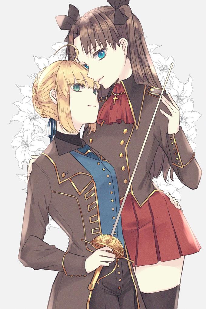Saber (with a s̶a̶b̶r̶e̶ rapier) and Rin Tohsaka by rocu | Fate (Type ...