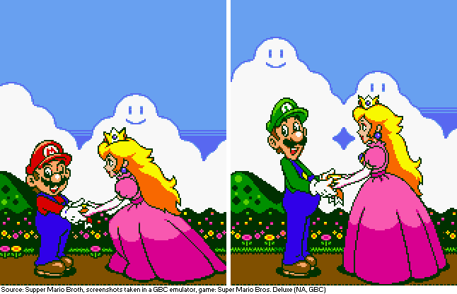 The largest height difference between Mario and Luigi as depicted in a ...