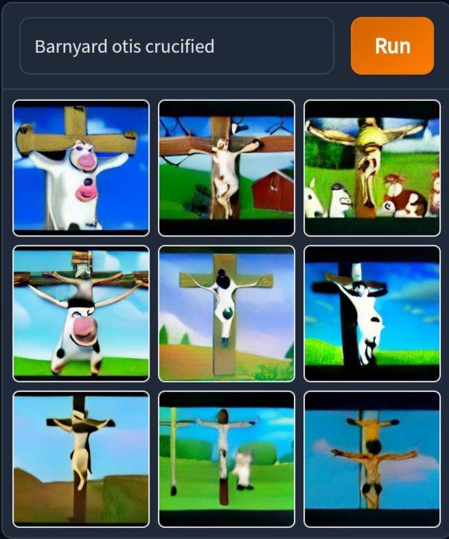 Barnyard Otis Cruciified | DALL-E mini / Craiyon | Know Your Meme