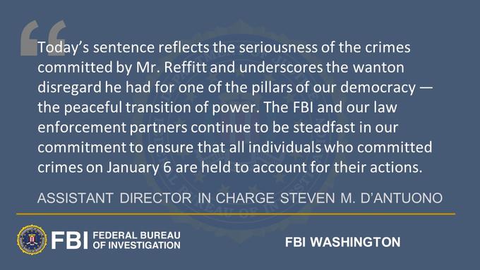 Guy Wesley Reffitt was sentenced today to 87 months in prison | January ...