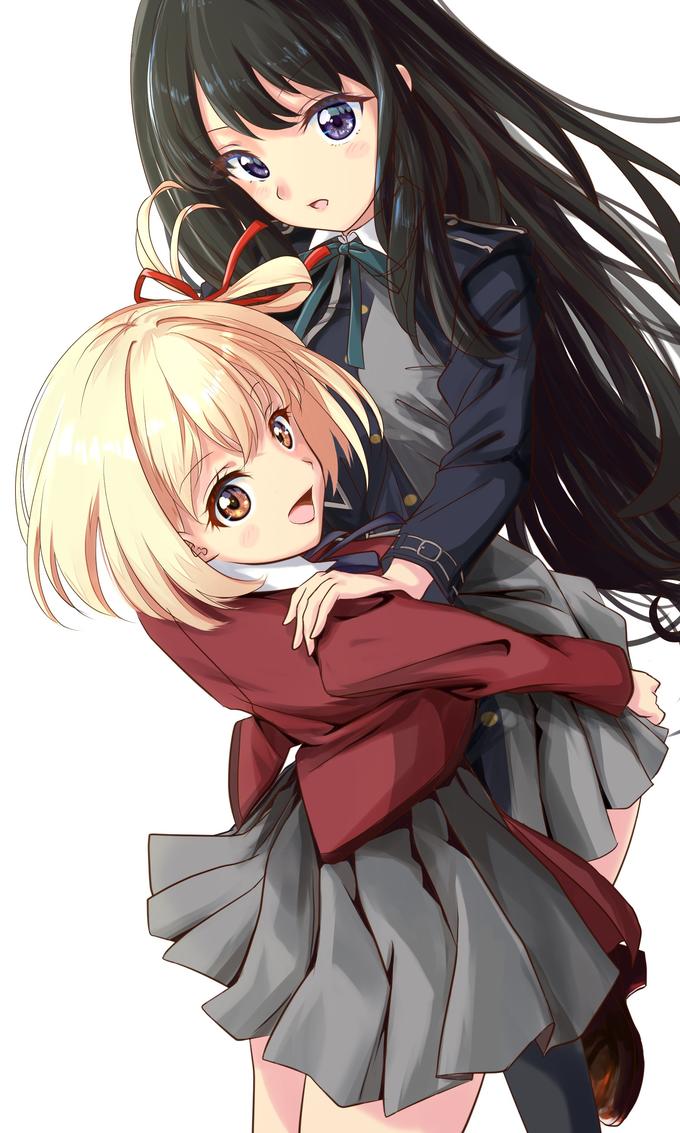 Chisato hugging Takina by かなたま | Lycoris Recoil | Know Your Meme