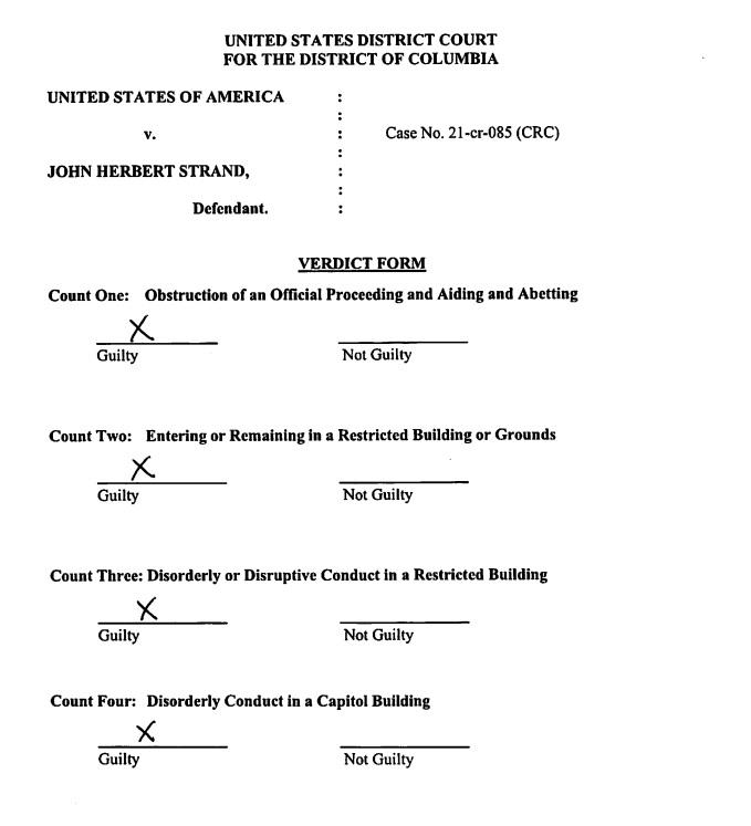 Here's the jury verdict form in Jan 6 case of John Strand of California ...
