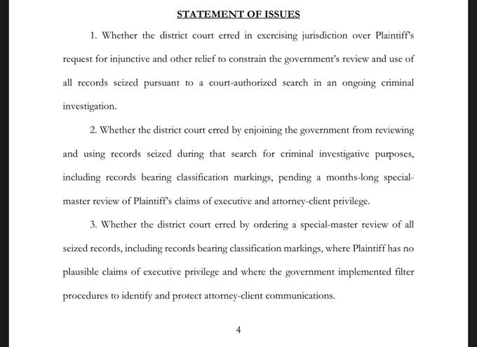 Statement of Issues | 2022-2023 Donald Trump Confidential Documents ...