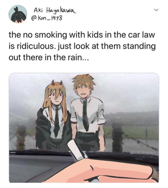 Denji and Power forced to stay out in the rain | Know Your Meme