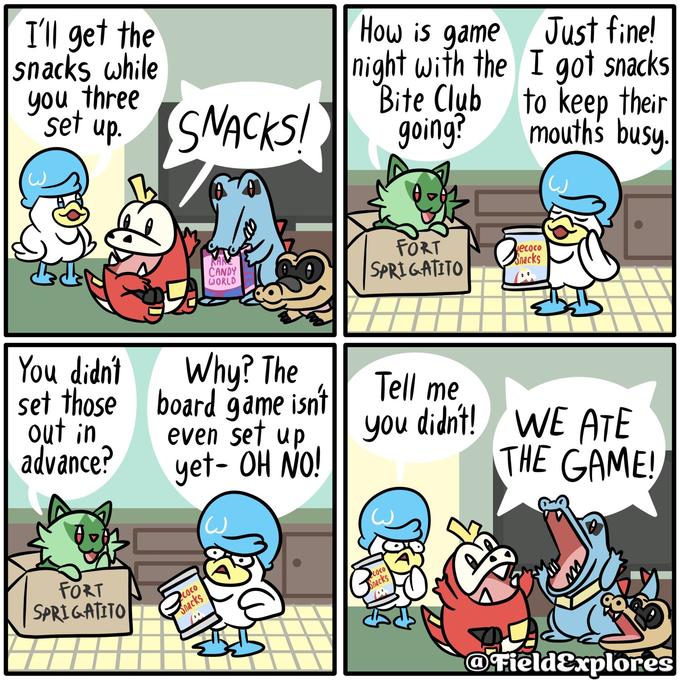 Quaxly, Fuecoco, Totodile, and Sandile have a game night. | Pokémon ...