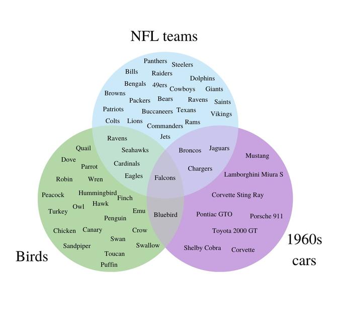 NFL Teams / Birds / 1960s Cars | Venn Diagram Parodies | Know Your Meme