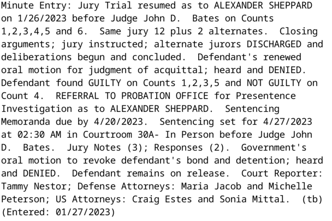 Alexander Sheppard GUILTY on 4 counts. Sentencing set for 4/27. | Know ...