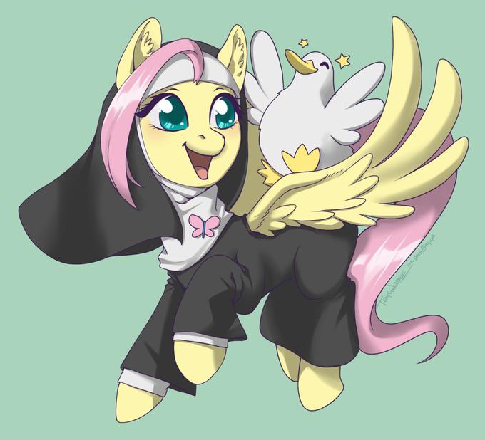 Felt inspired to draw Fluttershy based on @hyxpk 's nuns and ducks ...